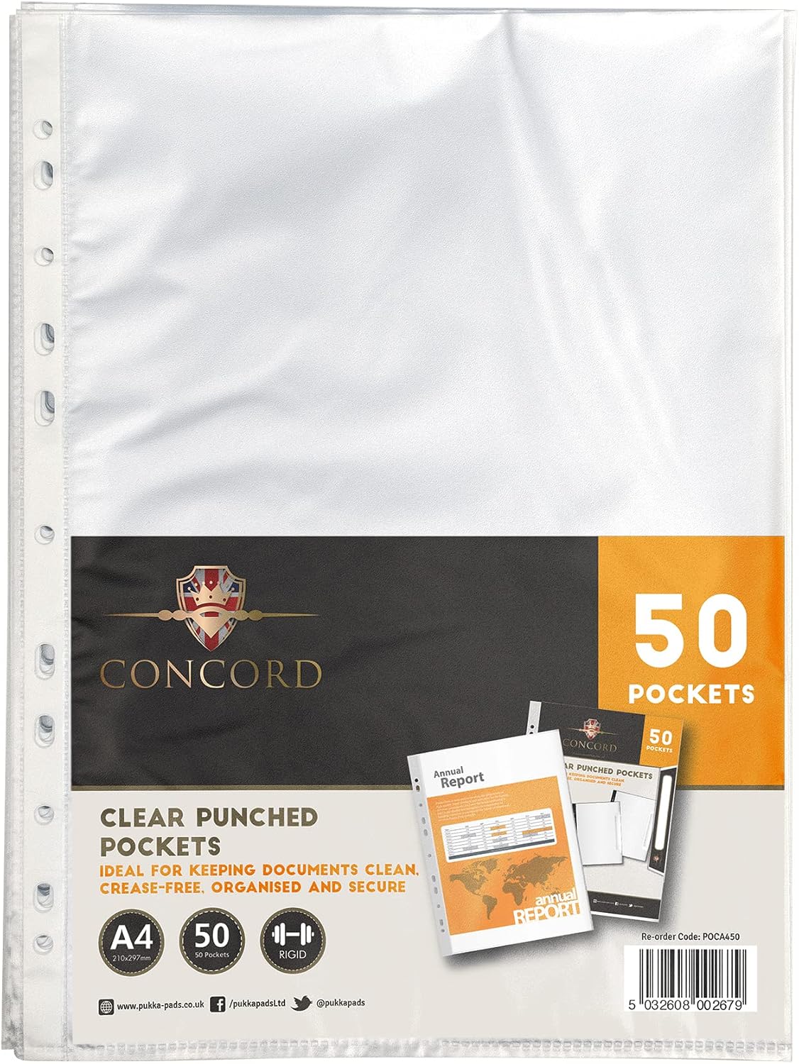 Pukka Pad, Concord A4 Clear Punched Pockets - Pack of 50 Heavy-Duty 90 ...