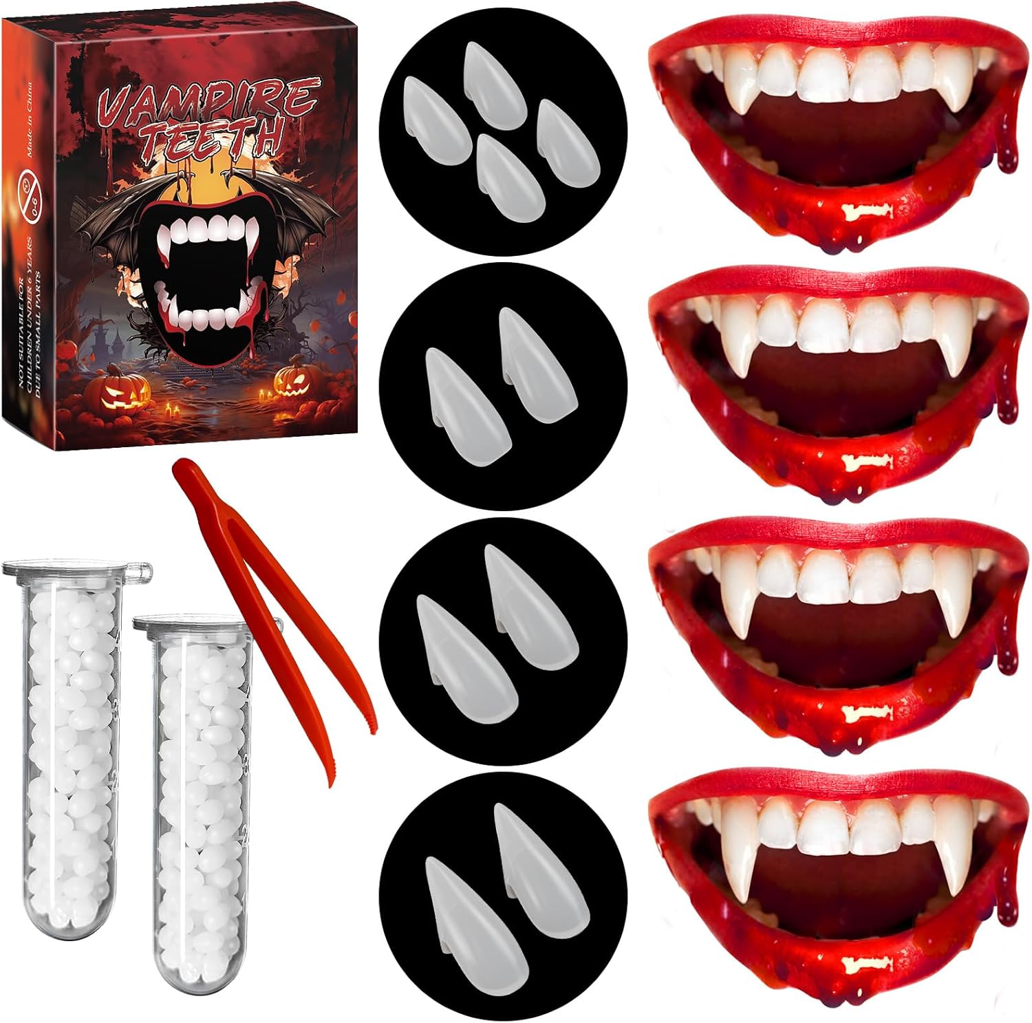 Amazon.com: CPSYUB Vampire Teeth Fangs - 5 Pairs 4 Sizes Halloween ...