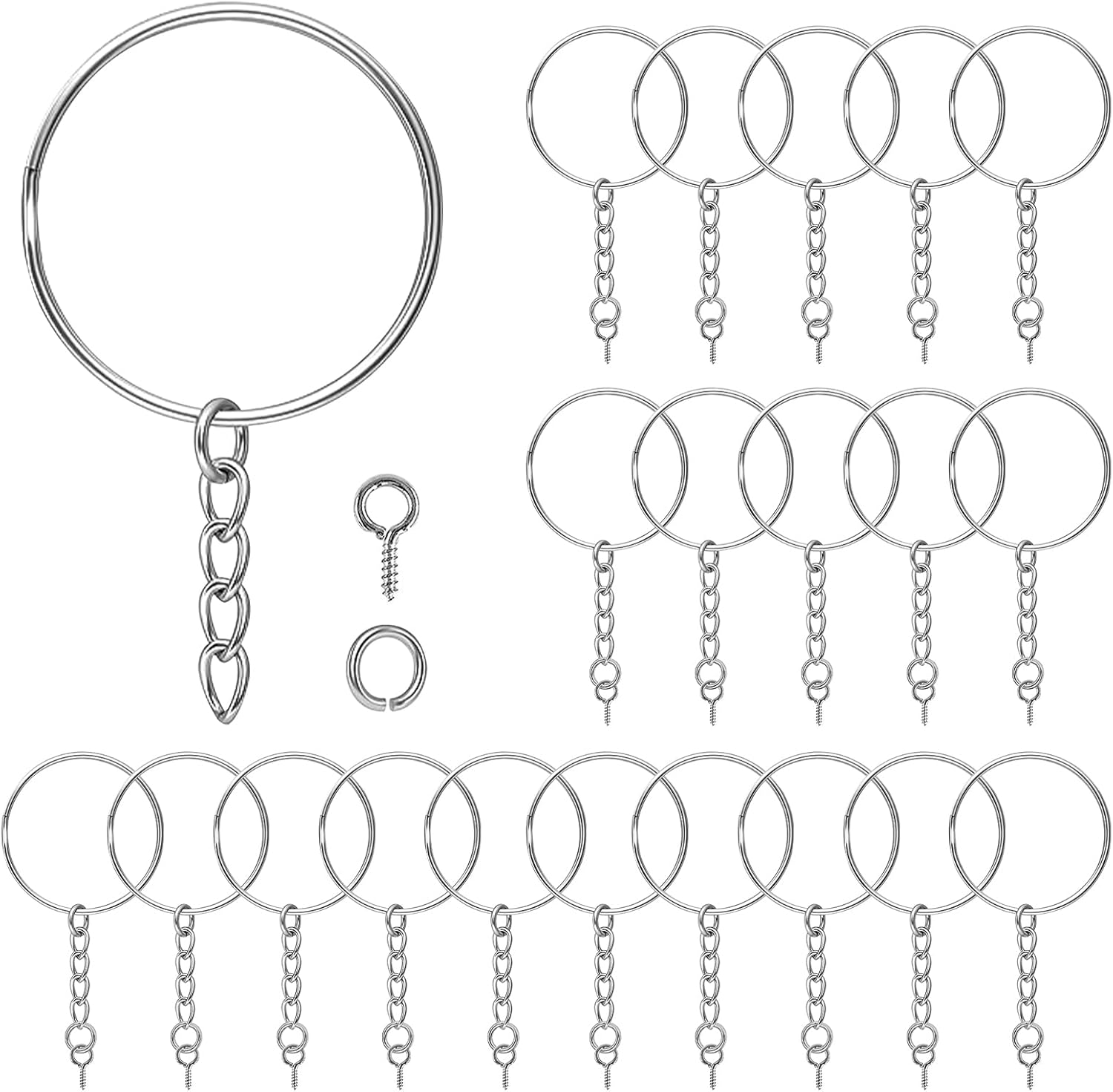 GOEDEKE , Key Ring Hoops, 2,5cm Key Ring Hoops with Chain for Home ...
