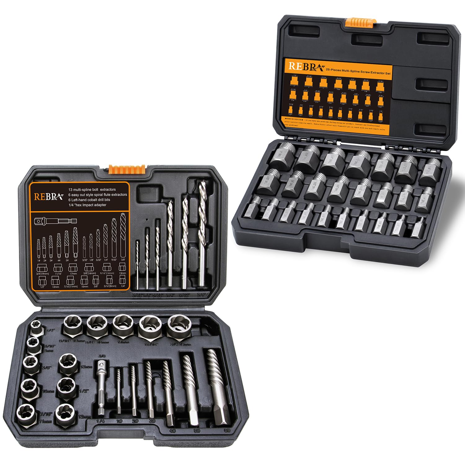 REBRA 26Pcs Bolt Extractor Set & 25Pcs Hex Head Multi-Spline Bolt ...