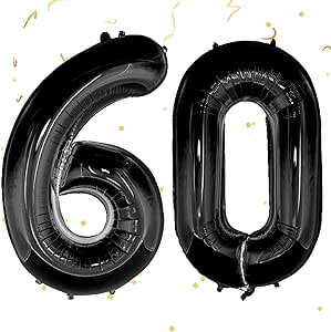 Amazon.com: Black Number 60 Balloon, 60 Inch Black Foil Mylar Number ...
