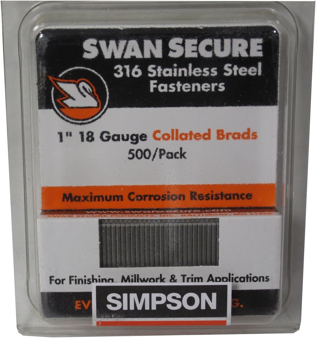 Simpson Swan Secure T18N100FNB 18-Gauge 316 Stainless Steel 1-Inch Brad ...