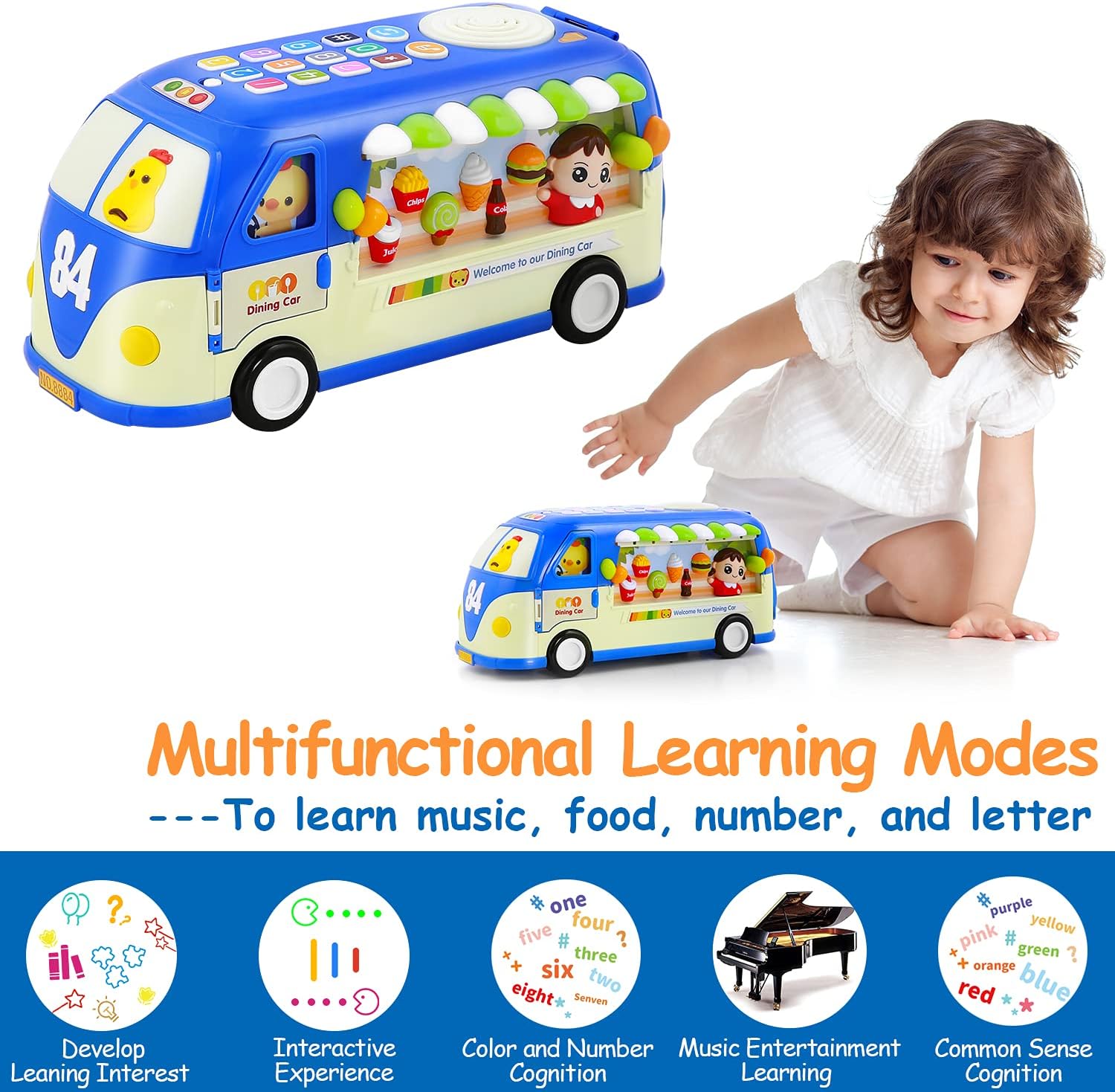 Ohuhu Baby Musical Learning Bus Toy, Multifunctional Musical Activity ...
