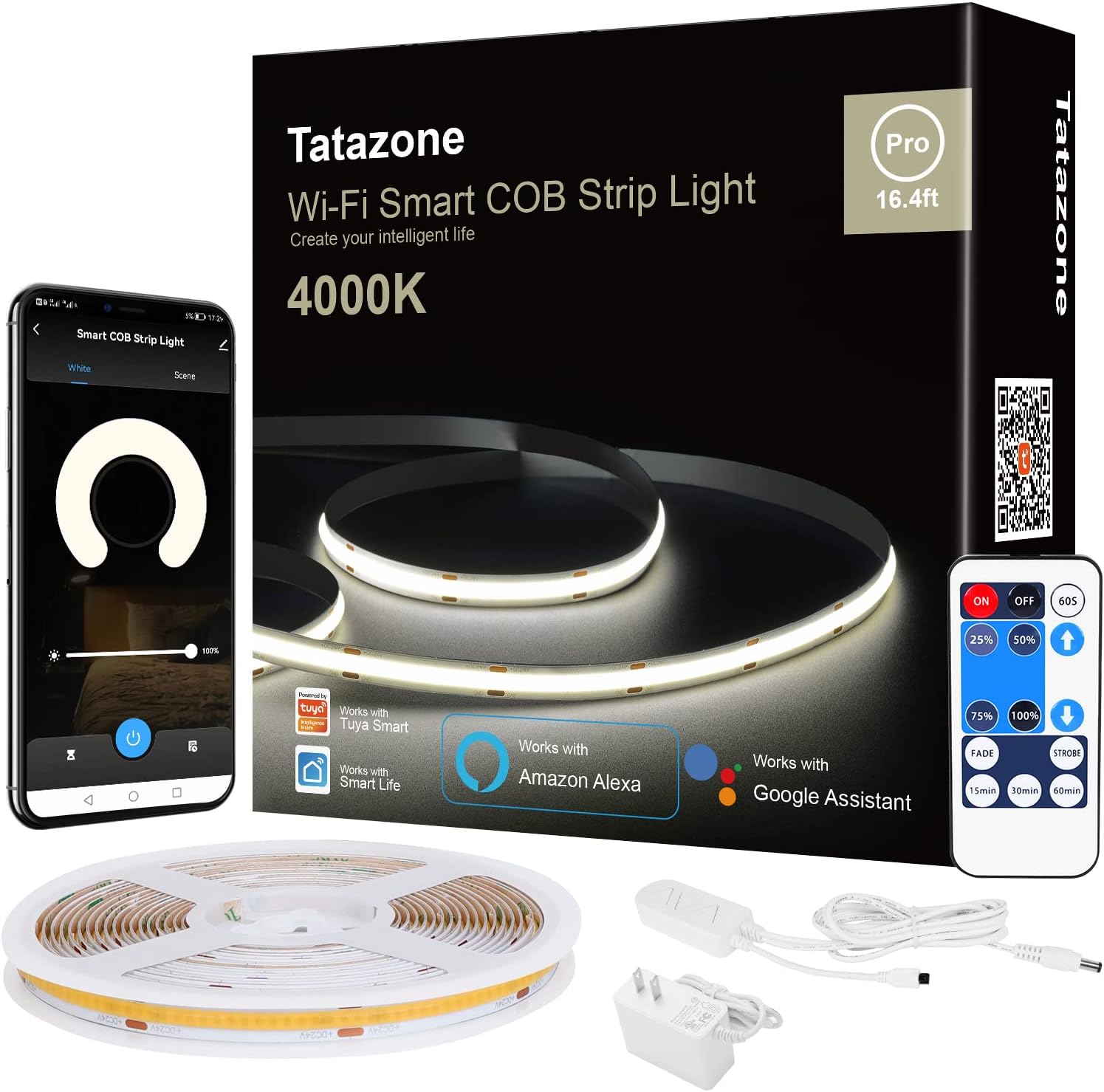 Amazon.com: Tatazone Smart White COB Led Strip Light with App and ...