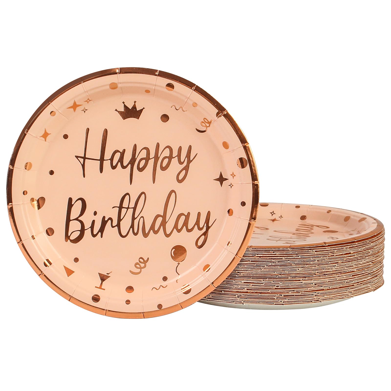 Amazon.com: 50 Pcs Happy Birthday Plates 9inch, Pink Gold Party Paper ...