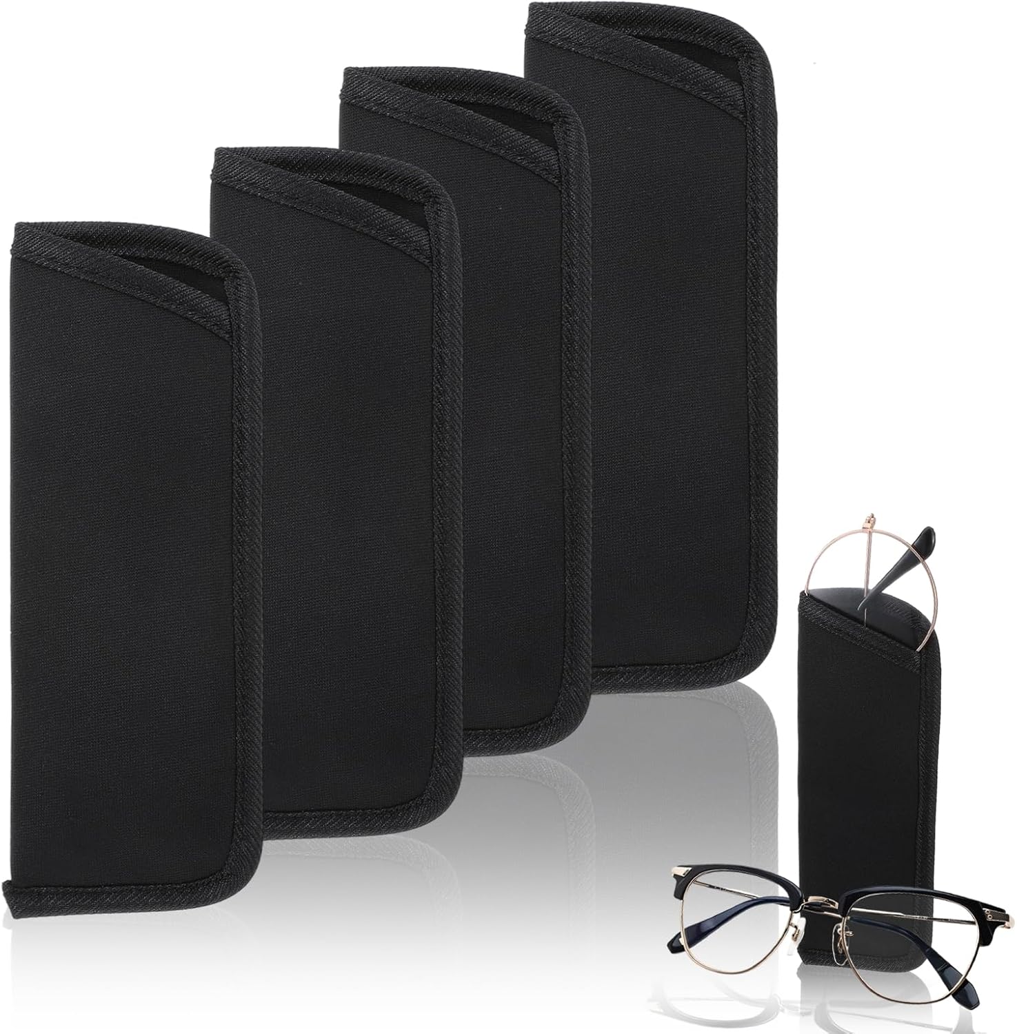 Soft Eyeglass Case 4 Pack Black Storage Glasses Pouch Holder, Fabric ...
