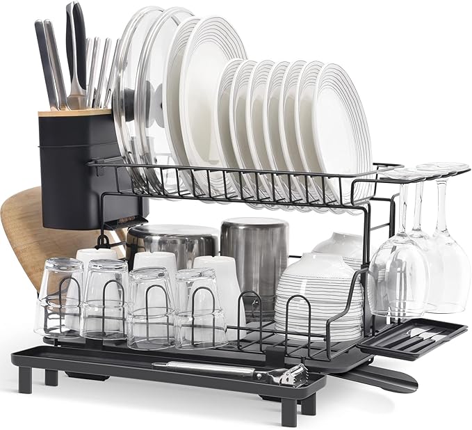 KINGRACK 2 Tier Dish Rack, Dish Drainer, Large Capacity Dish Drying ...