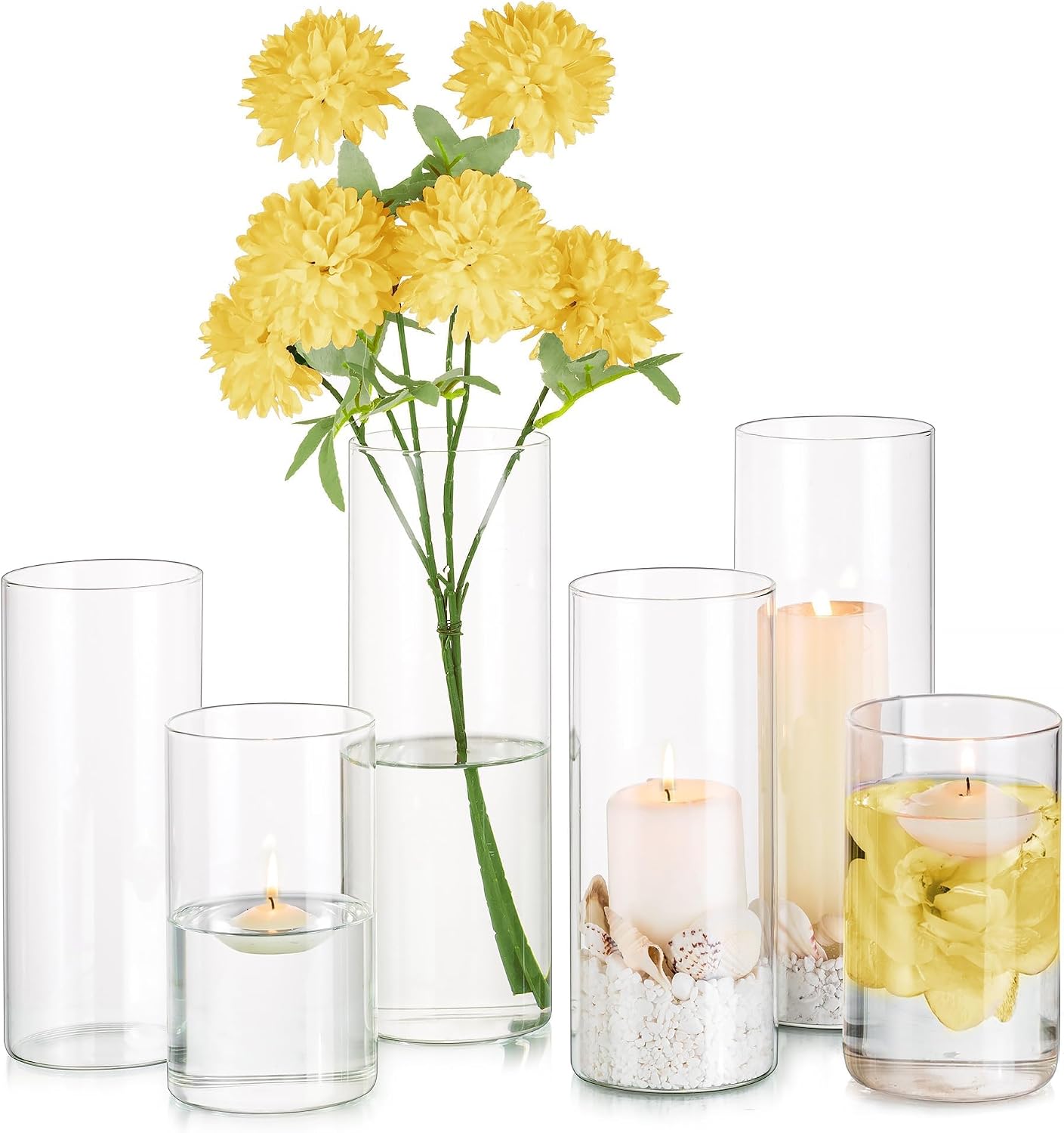 Amazon.com: Glasseam Clear Glass Cylinder Vase, Set of 6 Glass Vases ...