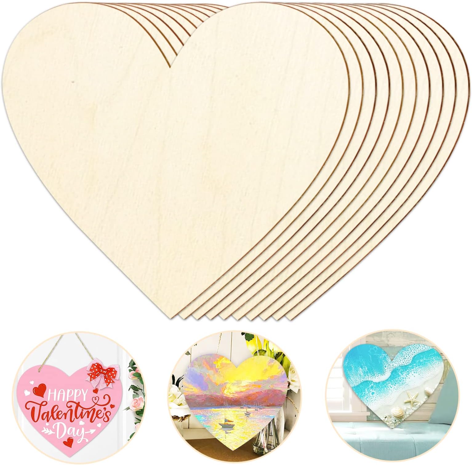 Amazon.com: 6 Pack Unfinished Wood Heart Cutouts, 12 x 10 Inches, Ideal ...