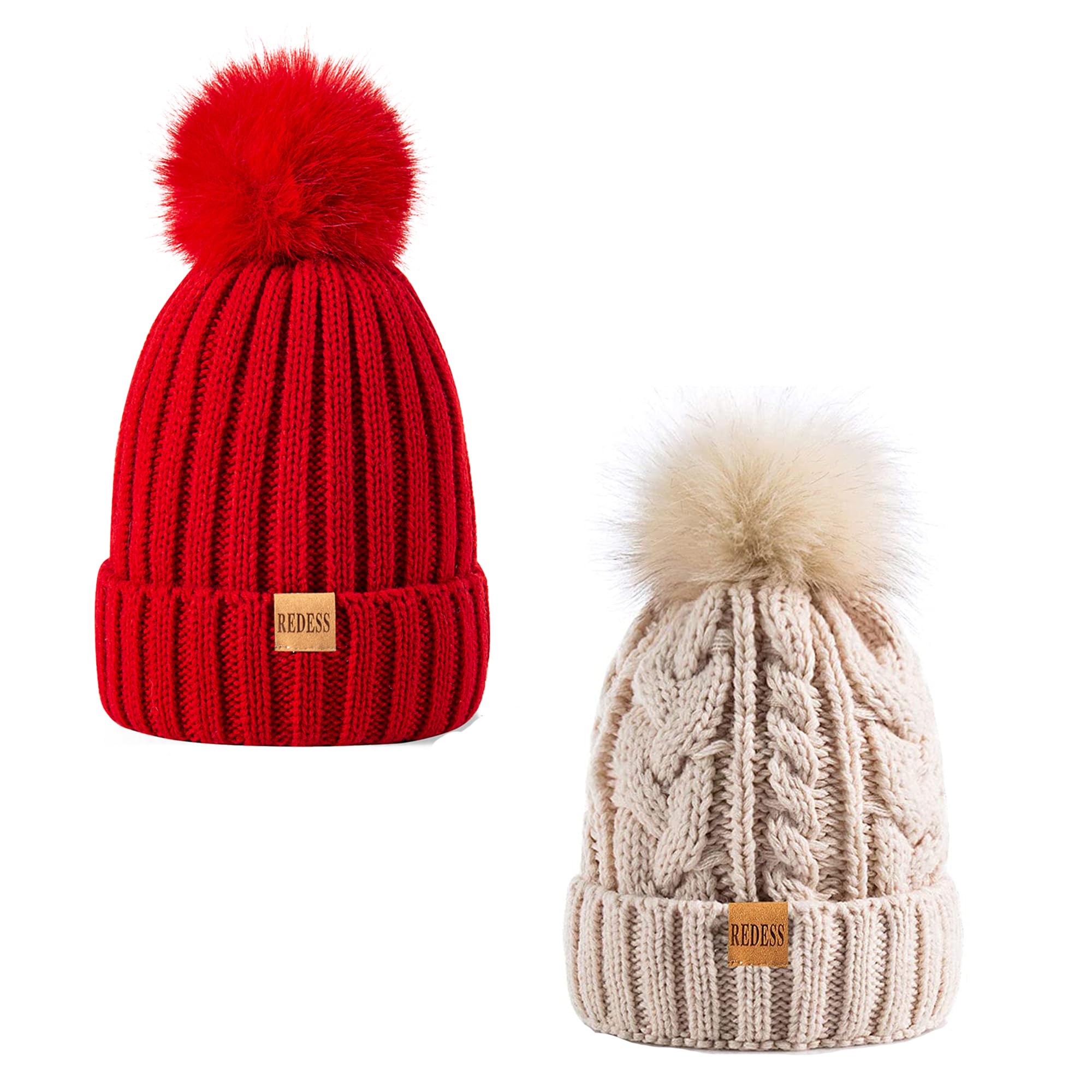 Amazon.com: REDESS Womens Winter Knitted Beanie Hat Warm Fleece Lined ...