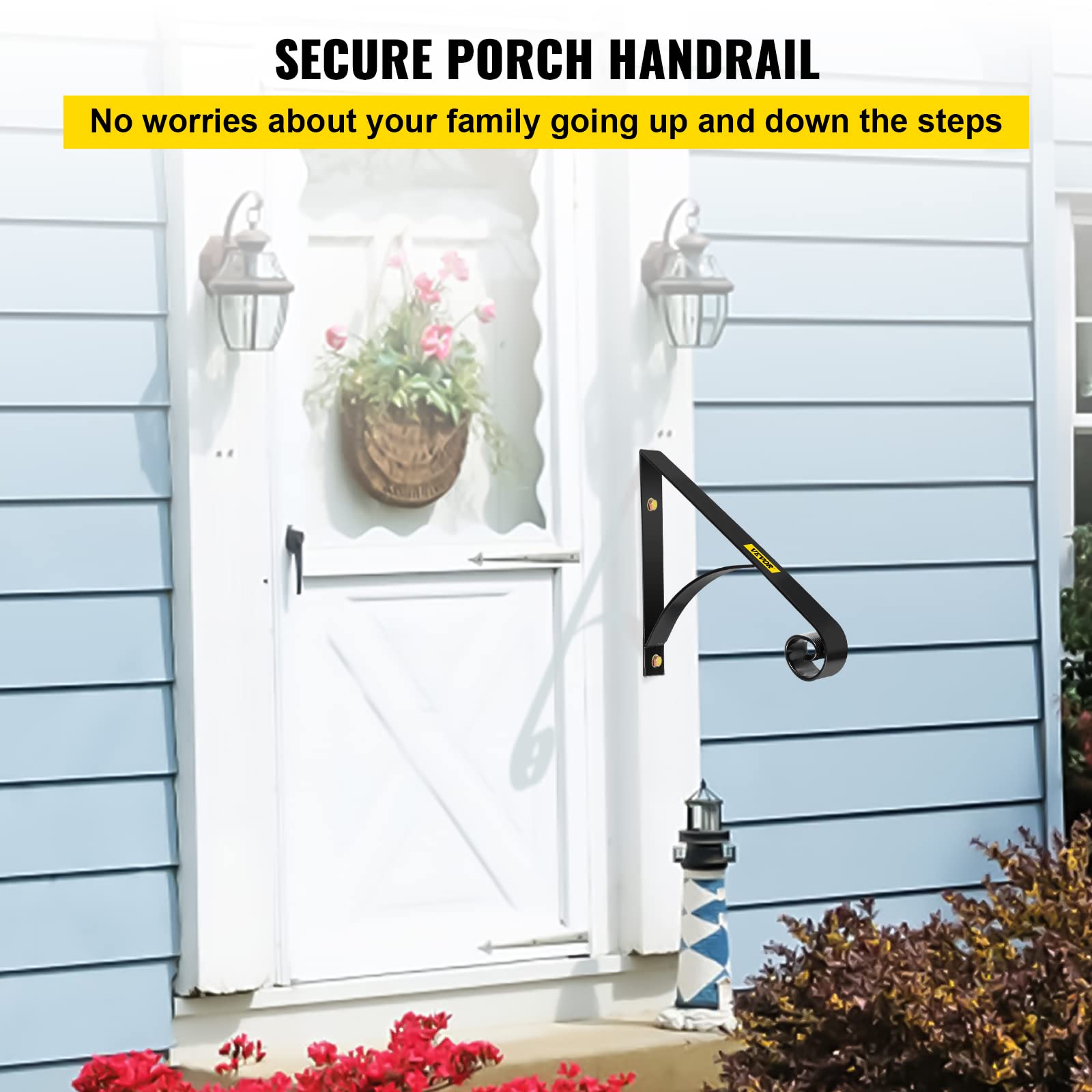 VEVOR Single Step Handrails, Wall Mounted Metal Wrought Iron Short Hand ...