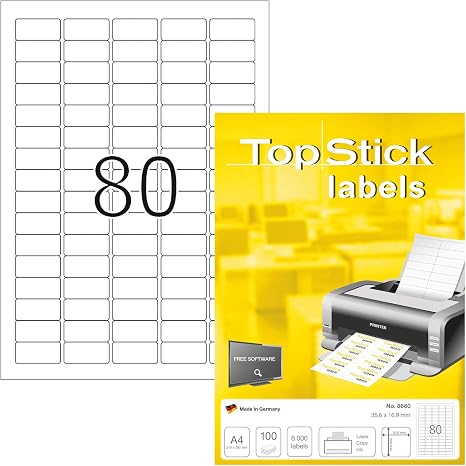TopStick 8660 Multi-Purpose Labels, 80 Labels Per A4 Sheet, 35.6 x 16.9 ...