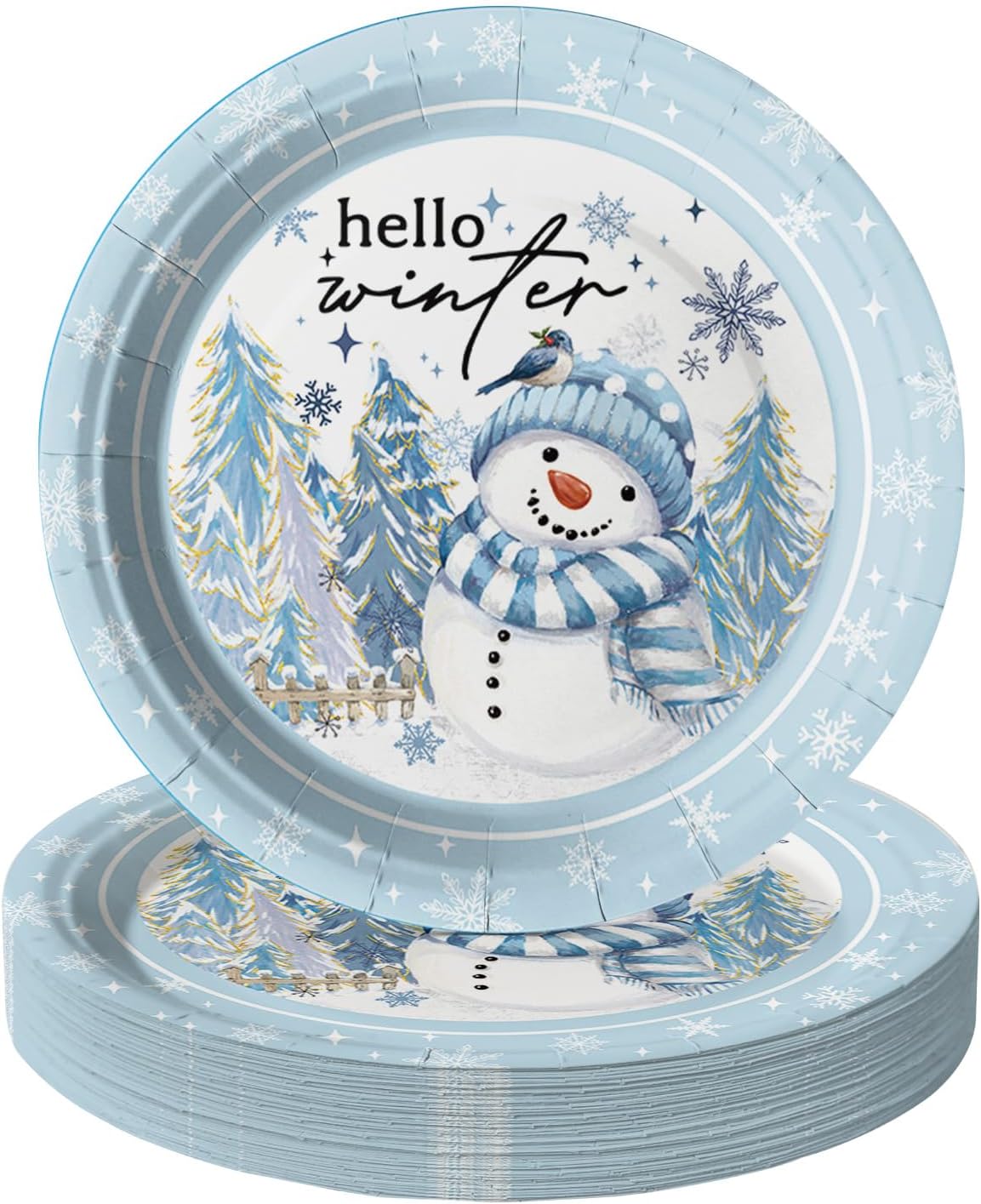 Amazon.com: Horaldaily 40Pcs Christmas Paper Plates, Blue Snowman Trees ...
