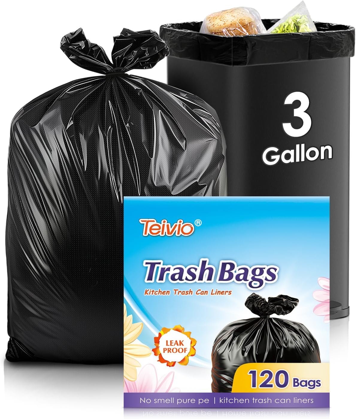 Amazon.com: 3 Gallon 120 Counts Strong Trash Bags Garbage Bags by ...