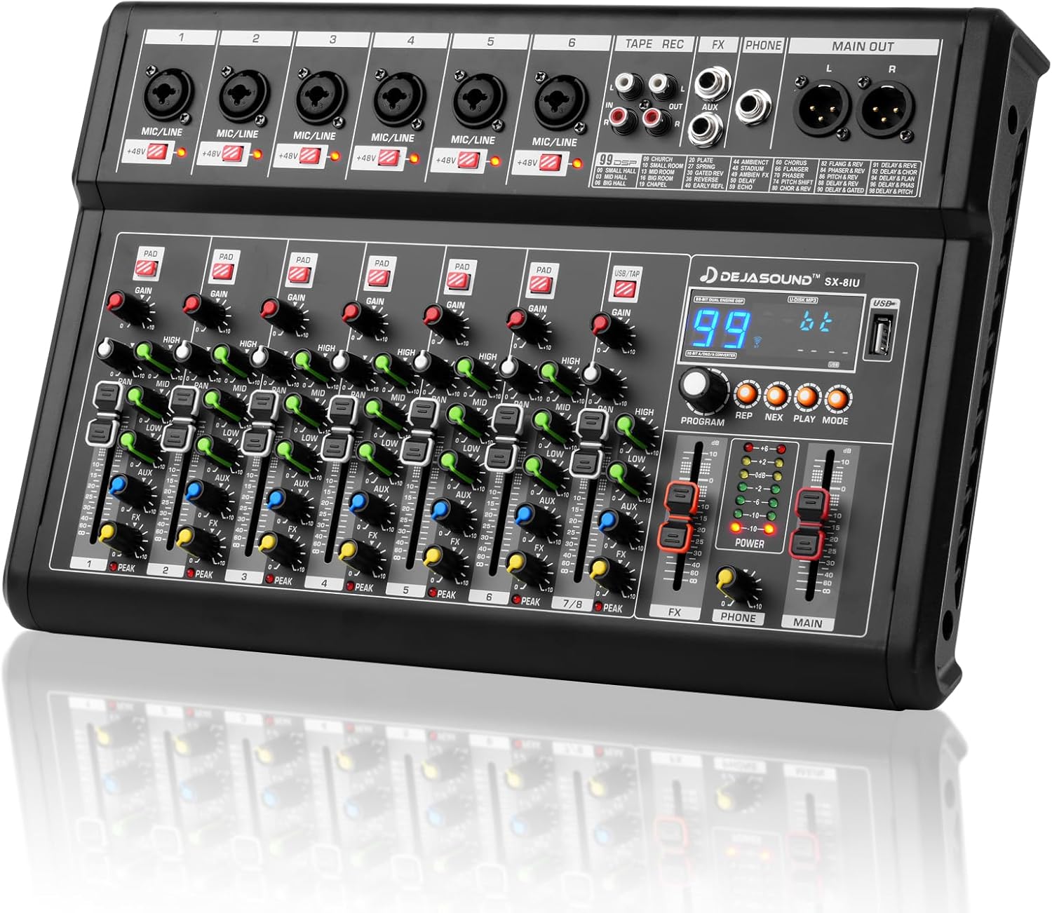 Amazon.com: 8-Channel Audio Mixer for PC,SX-8iu Mixing Console with XLR ...