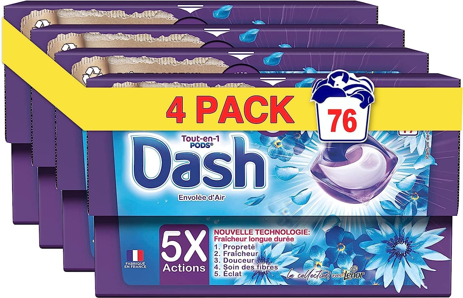 Dash Tout-en-1 PODS Lessive En Capsules 4x19 Lavages, Envolée D’air ...