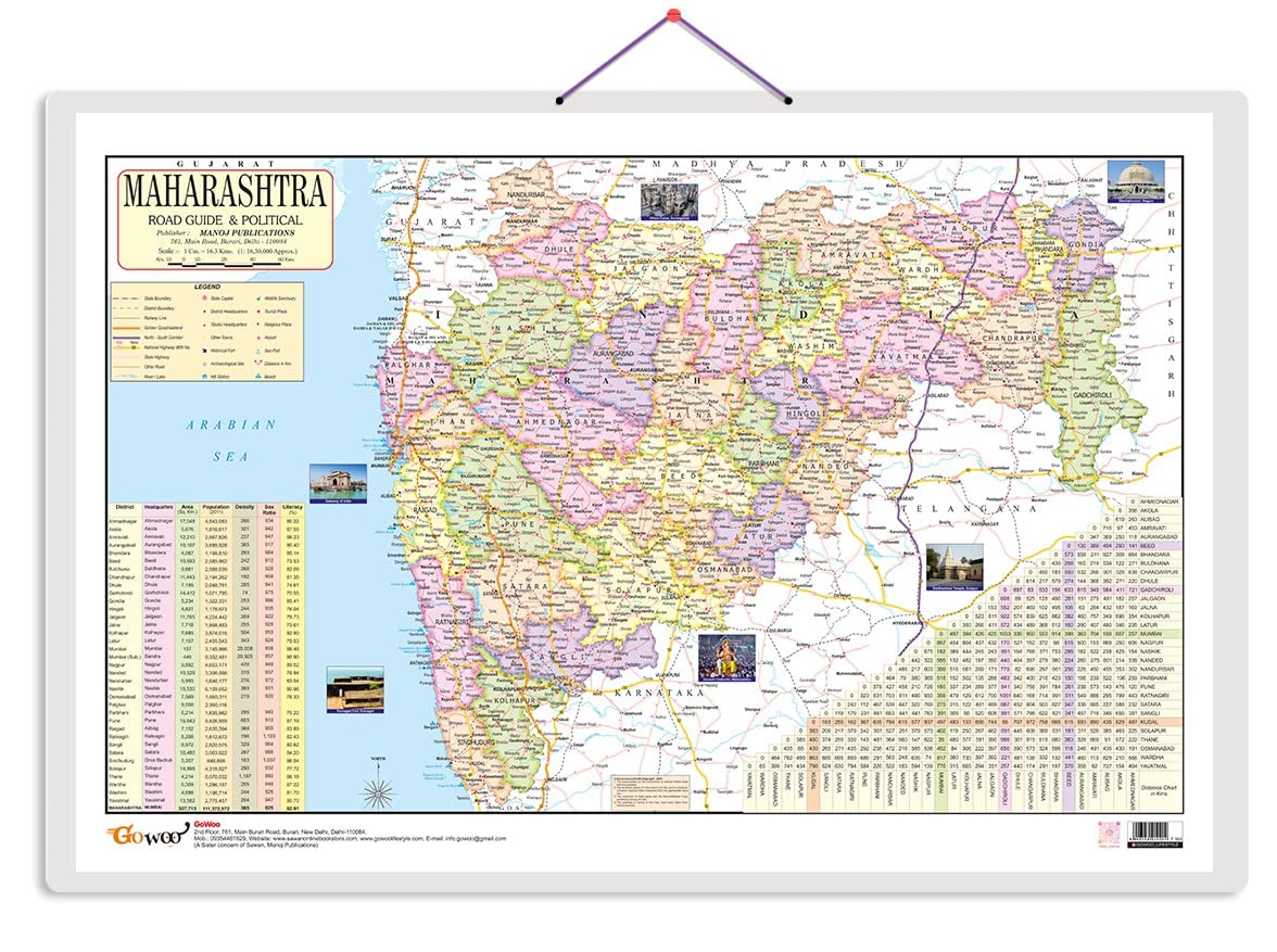 Maharashtra Road Guide & Political Map Educational Charts | 20"X30 ...