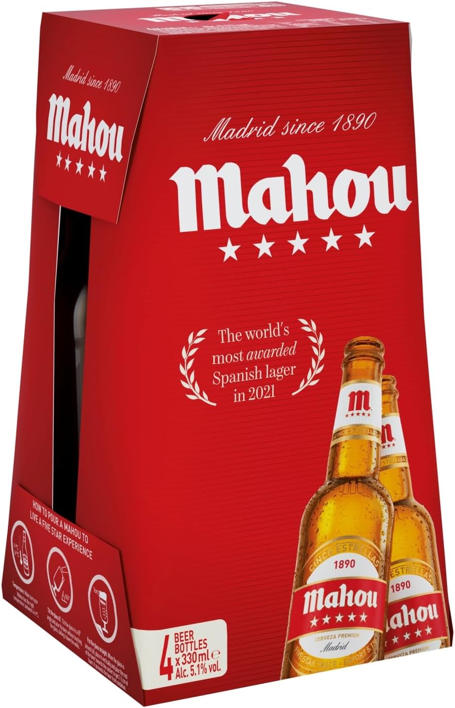 Mahou 5 Estrellas Beer, 4 x 330ml bottles : Amazon.co.uk: Grocery