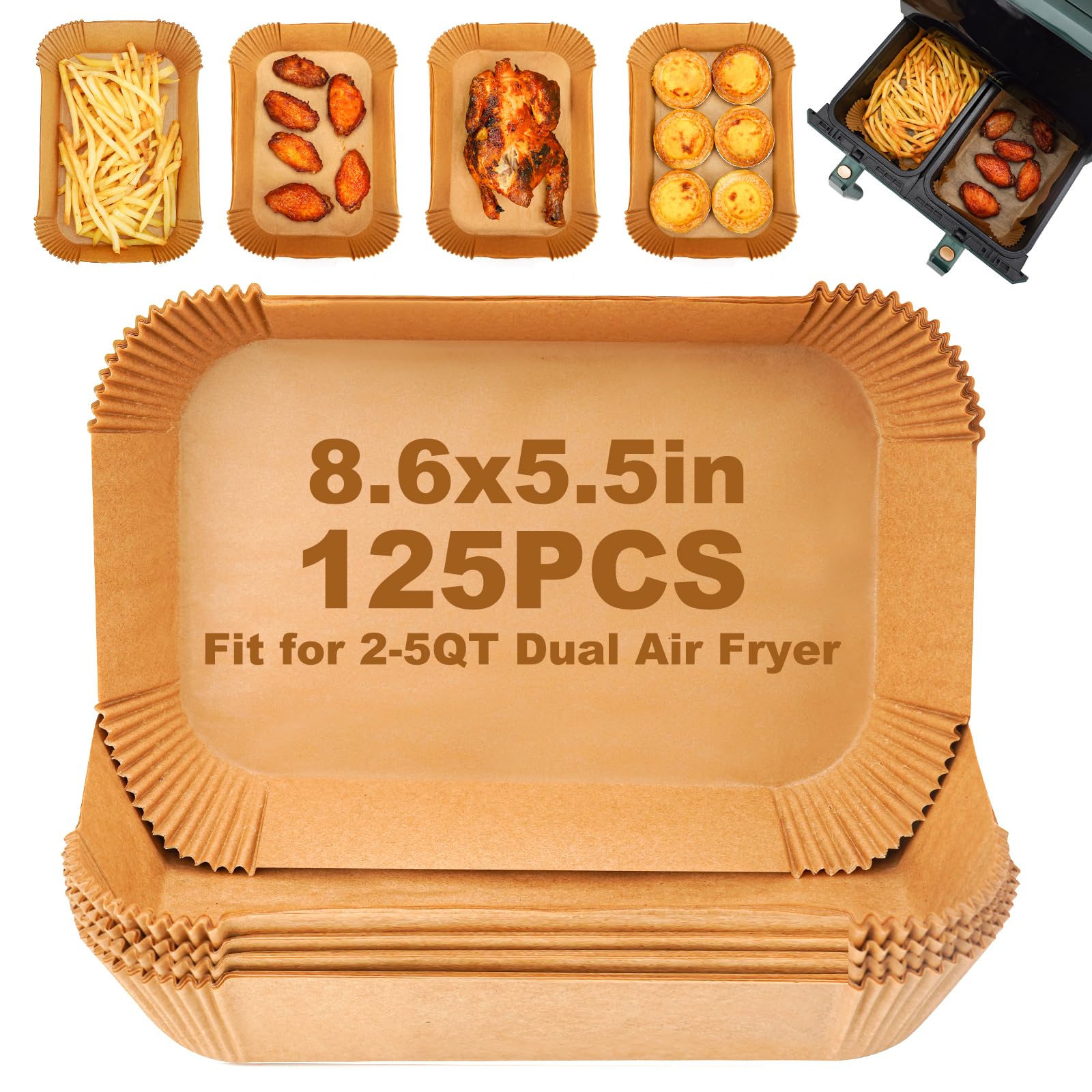 Amazon.com: Air Fryer Disposable Paper Liners: 125Pcs Rectangle 8.6x5.5 ...