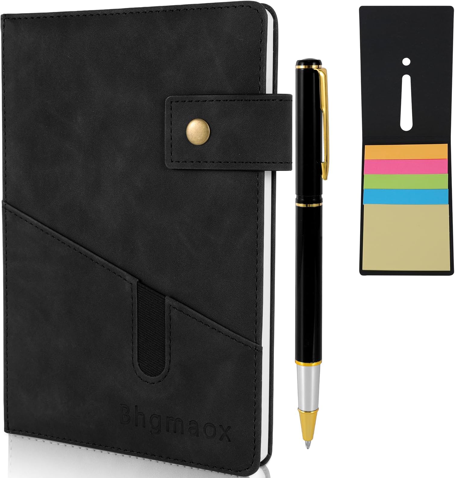 Amazon.com : Bhgmaox A5 Black Lined Journal Notebook, Hardcover Leather ...