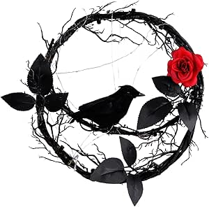 Amazon.com: YSZC Halloween Illuminated Twig & Raven Wreath - LED-Lit ...