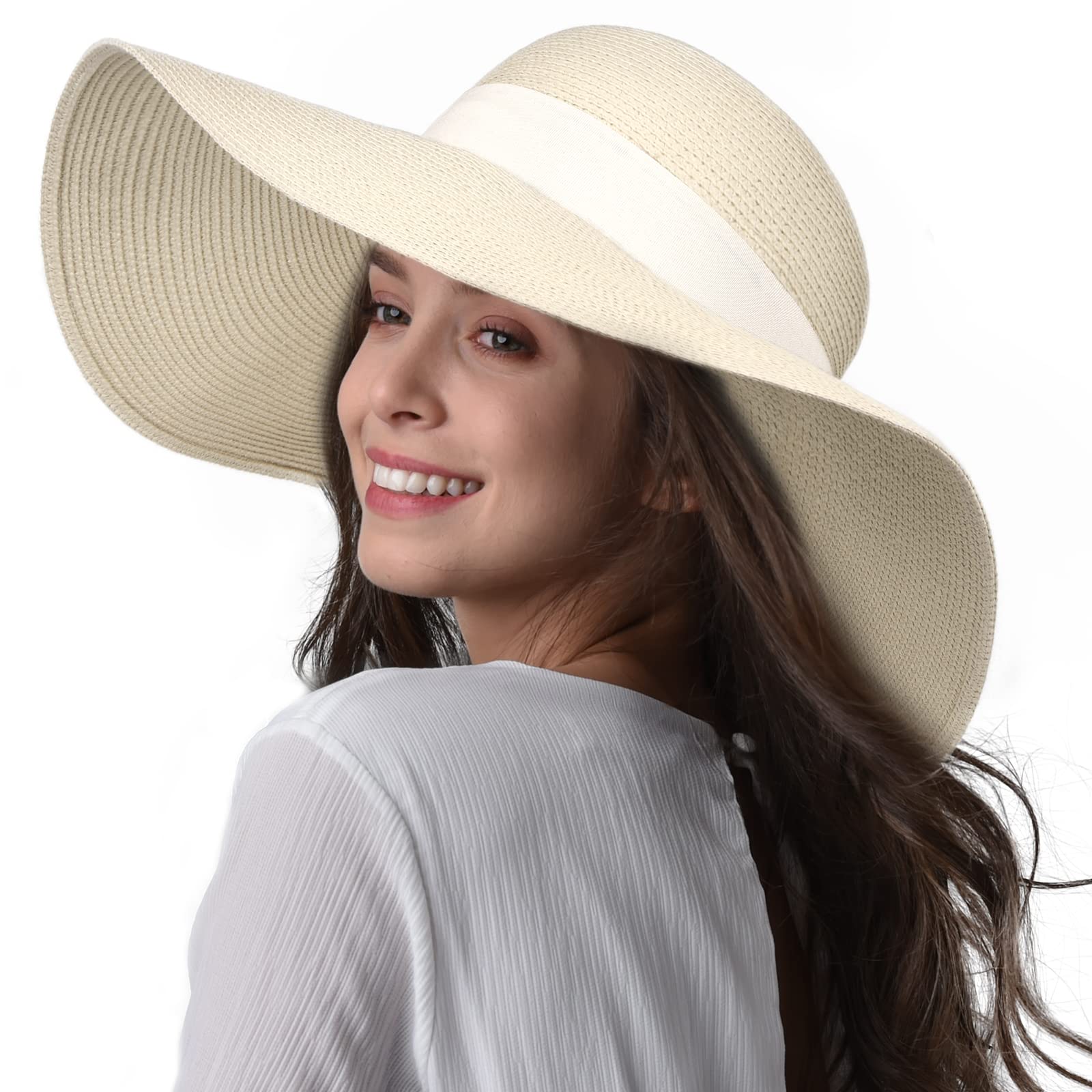 Snapklik.com : Womens Sun Straw Hat Wide Brim UPF 80 Summer Hat Foldable Packable Floppy Beach ...