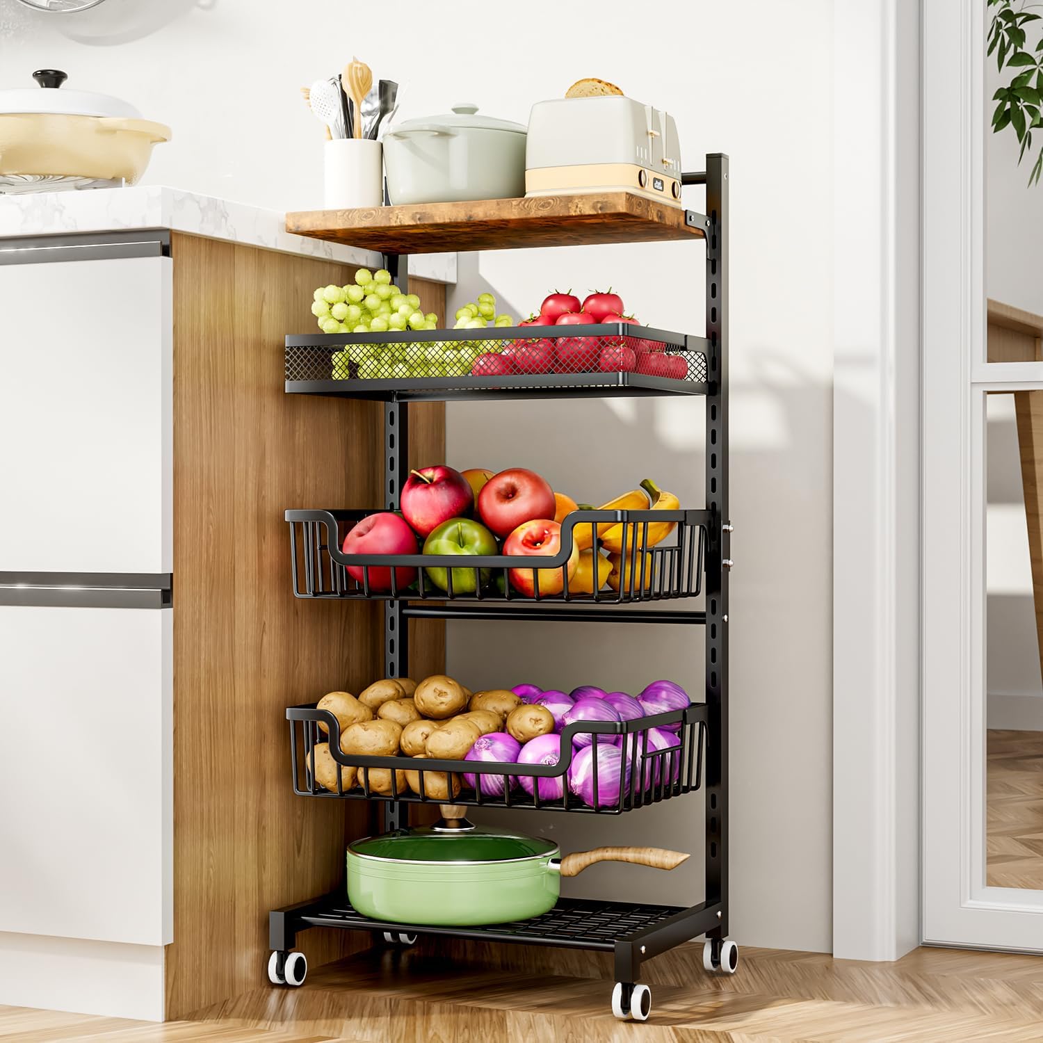 Amazon.com: 5-Tier Rolling Storage Cart with Wheels, Large Capacity ...