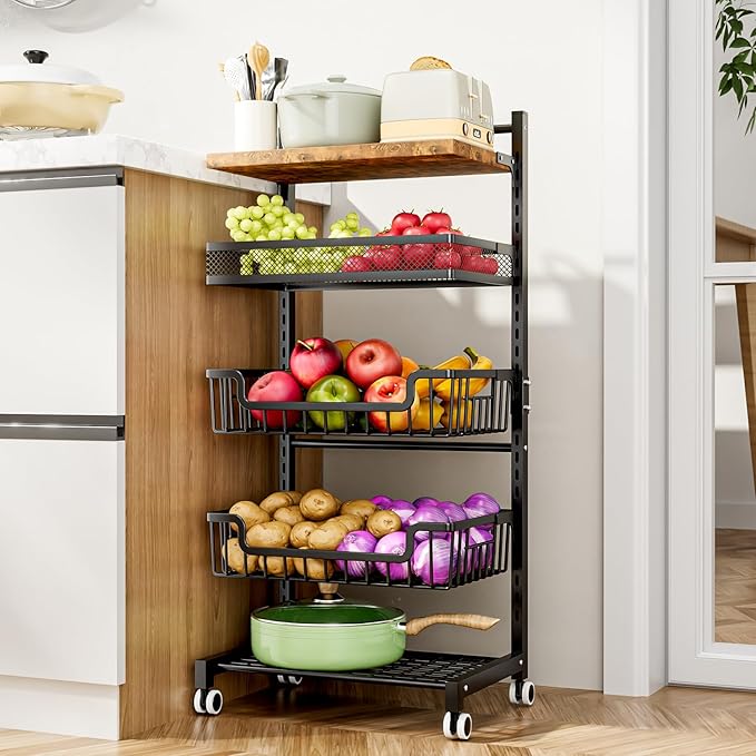 Amazon.com: HapiRm Fruit Basket Kitchen Cart - 5 Tier Adjustable ...