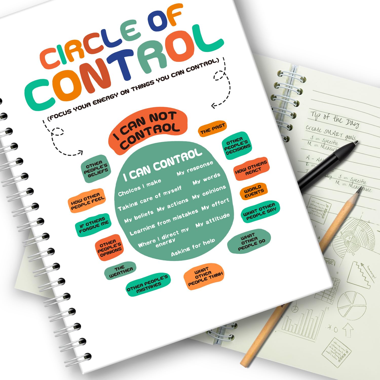 Amazon.com : Circle of Control,Mental Health Spiral Notebook,Funny ...