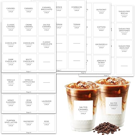 Amazon.com: AIEX Coffee Syrup Labels, 84pcs Waterproof White Minimalist ...
