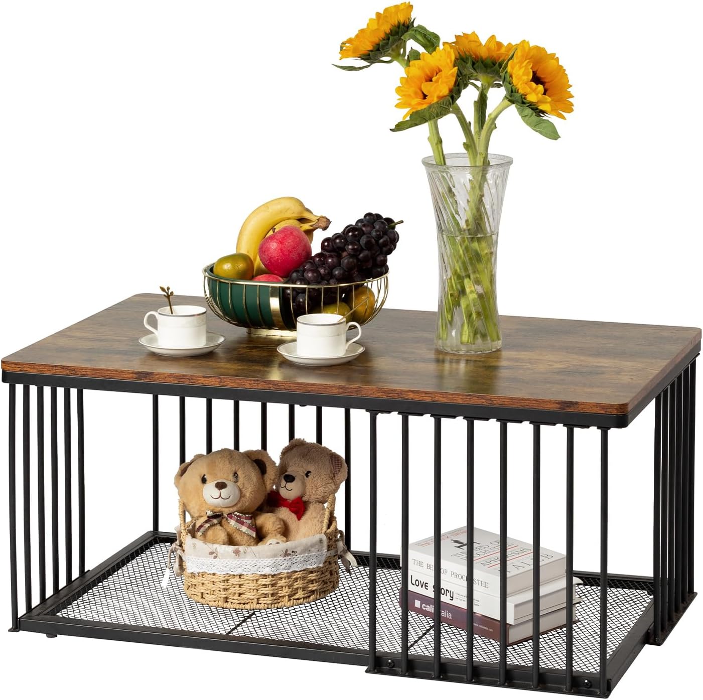 Amazon.com: HDANI Coffee Table with Storage Shelf, Brown 2-Tier Coffee ...