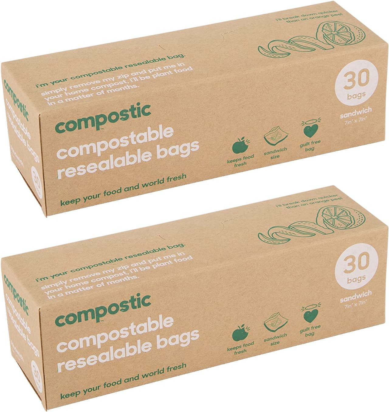 Amazon.com: Compostic Home Compostable Resealable Sandwich Bags - Eco ...