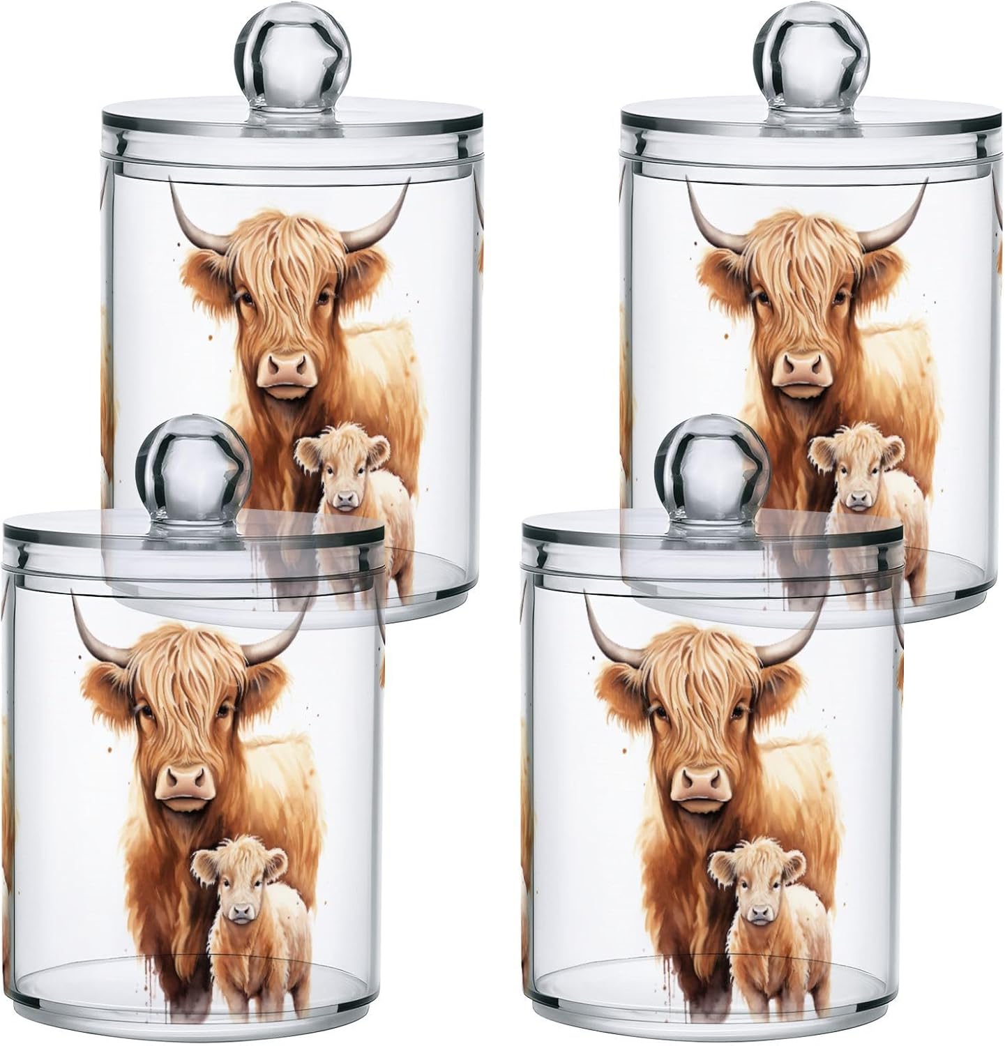 Amazon.com: 4 Pack Qtip Holder Dispenser with Lids, Highland Cow ...