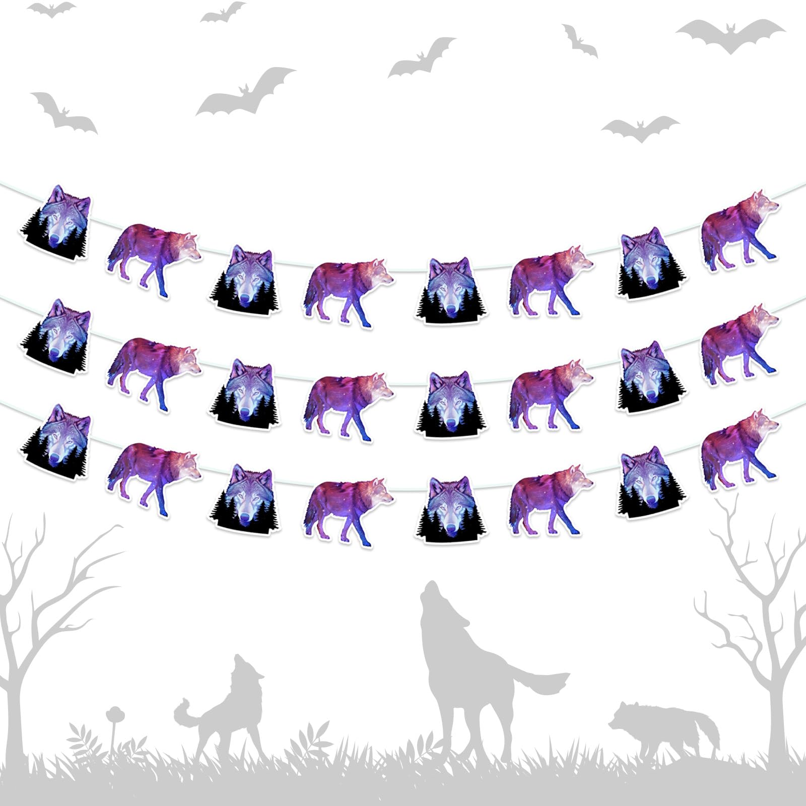 Amazon.com: Balterever 3pcs Galaxy Wolf Party Banner Garland Galaxy ...