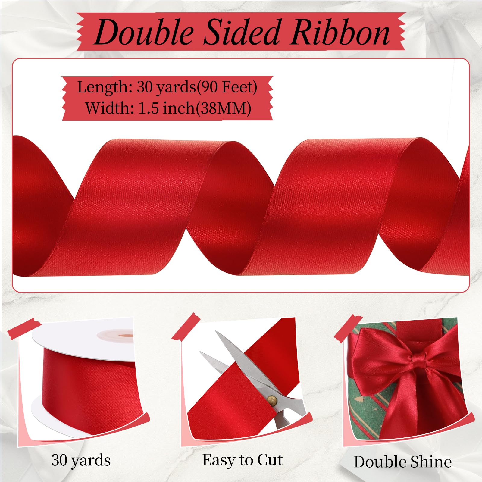 Snapklik.com : Red Ribbon 1-1/2 Inch Double Faced Red Satin Ribbon For ...