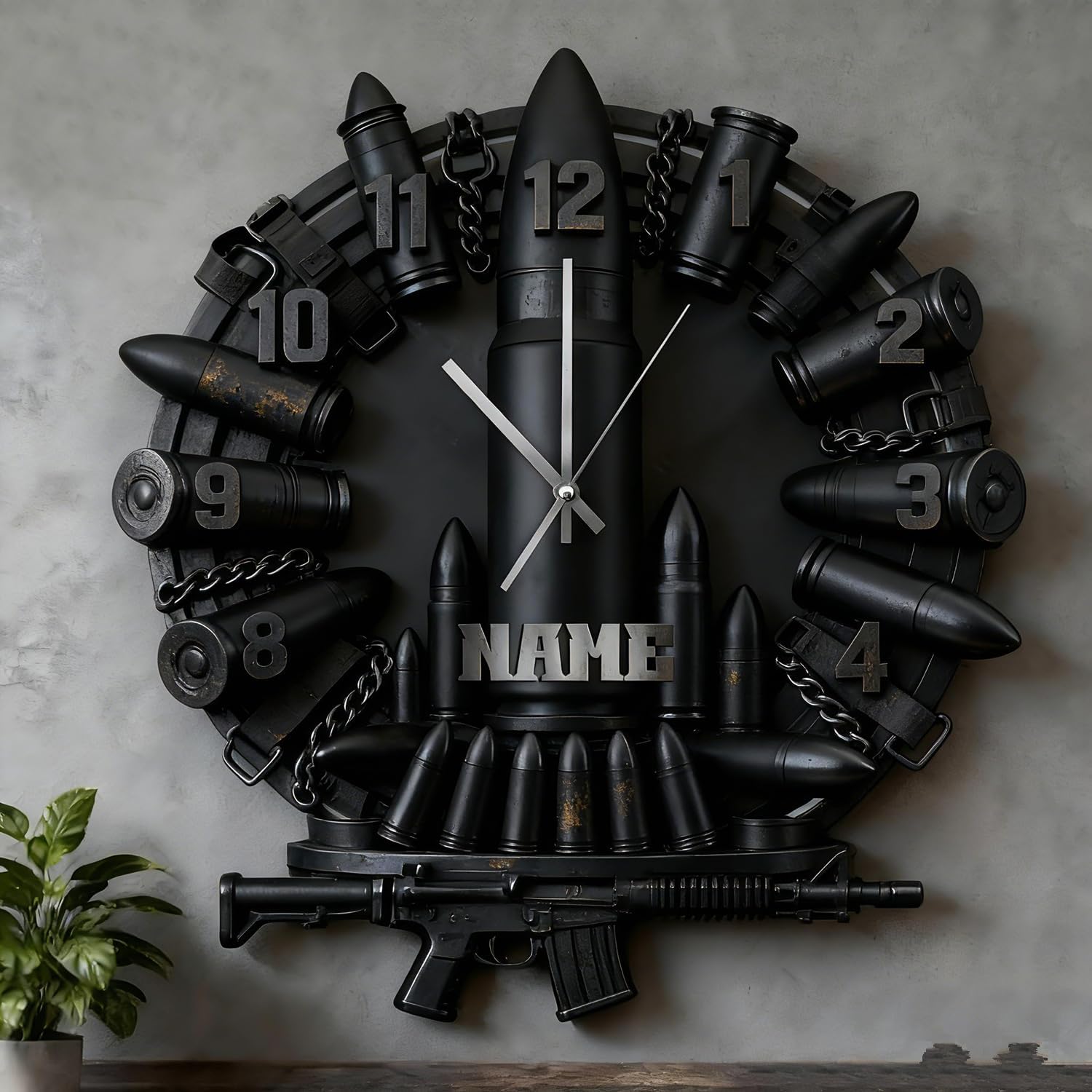 Amazon.com: Amabery Personalized Gun Bullet-Shaped Wall Clock Custom 2D ...