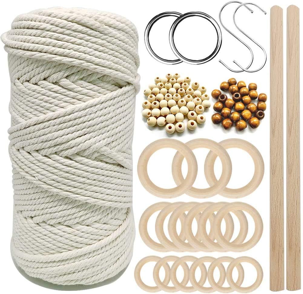 Macrame Crafts Kit for Adults with Wooden Beads Wood Rings Wooden Dowel ...
