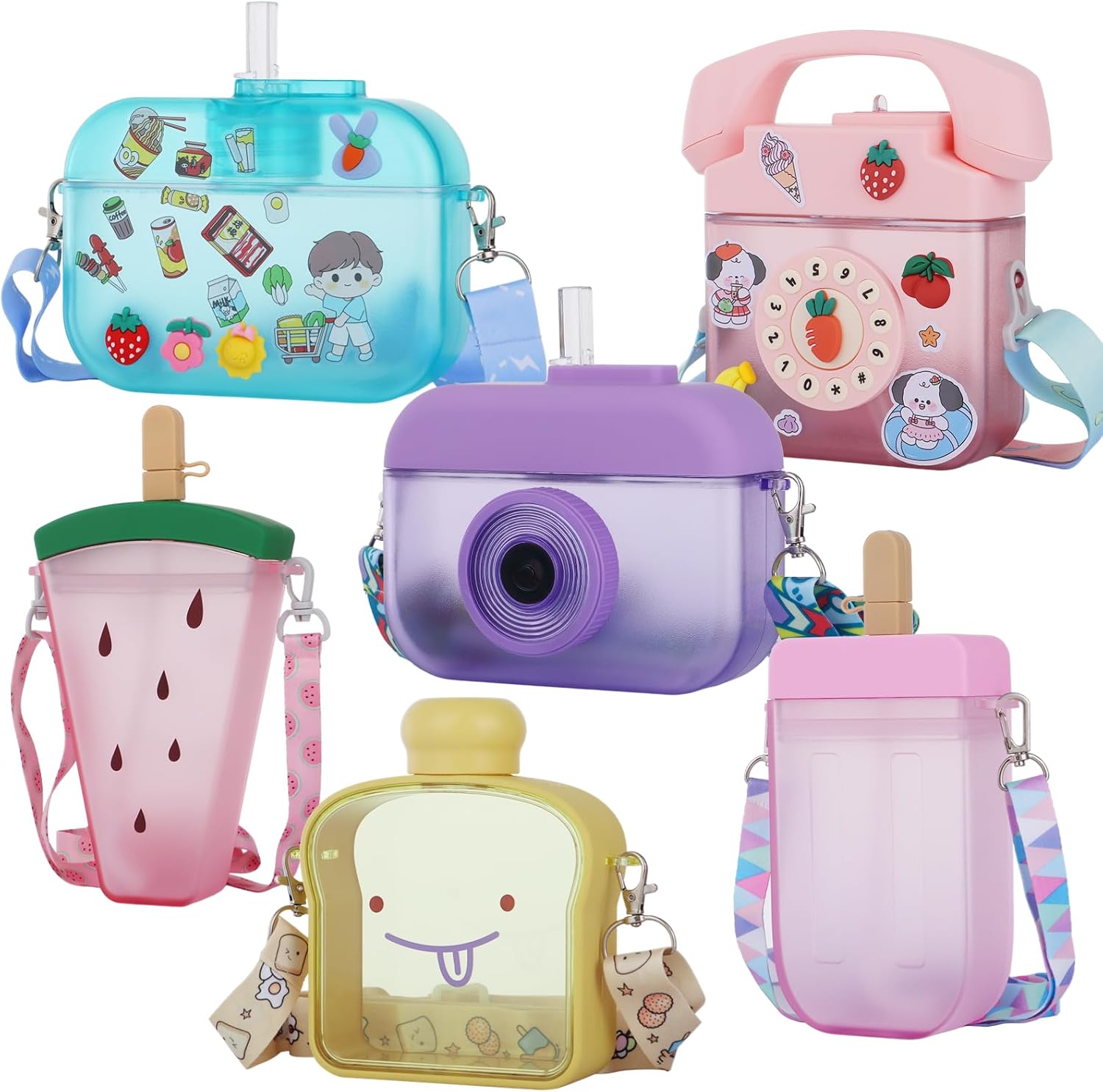 Amazon.com: DIMEGON 6 Pcs Cute Water Bottles, Leak-proof Plastic ...