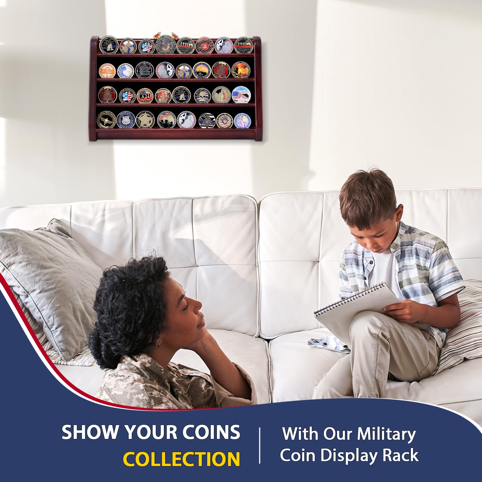 DecoWoodo Challenge Coin Holder Display Case 4 Row Solid Wood Military ...