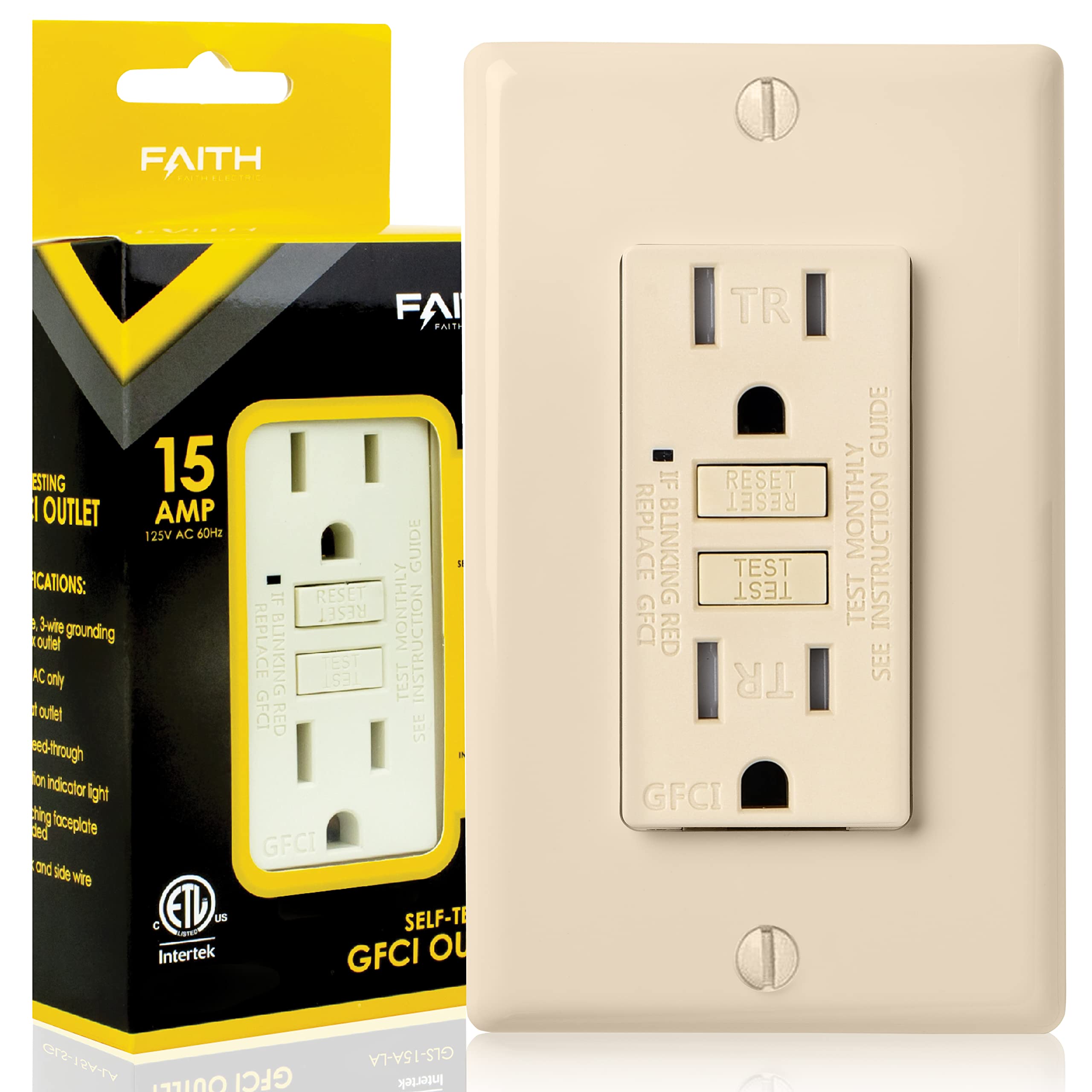 Snapklik.com : Faith 15A GFCI Outlet, ETL Listed, Tamper-Resistant GFI ...