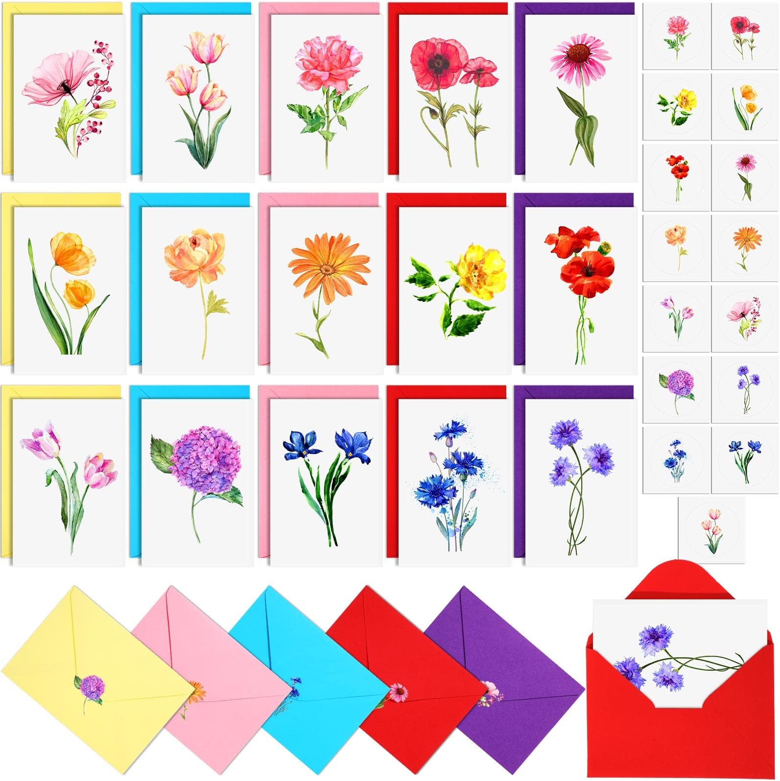 Amazon.com : Colarr 150 Set Floral Blank Cards with Envelopes Stickers ...