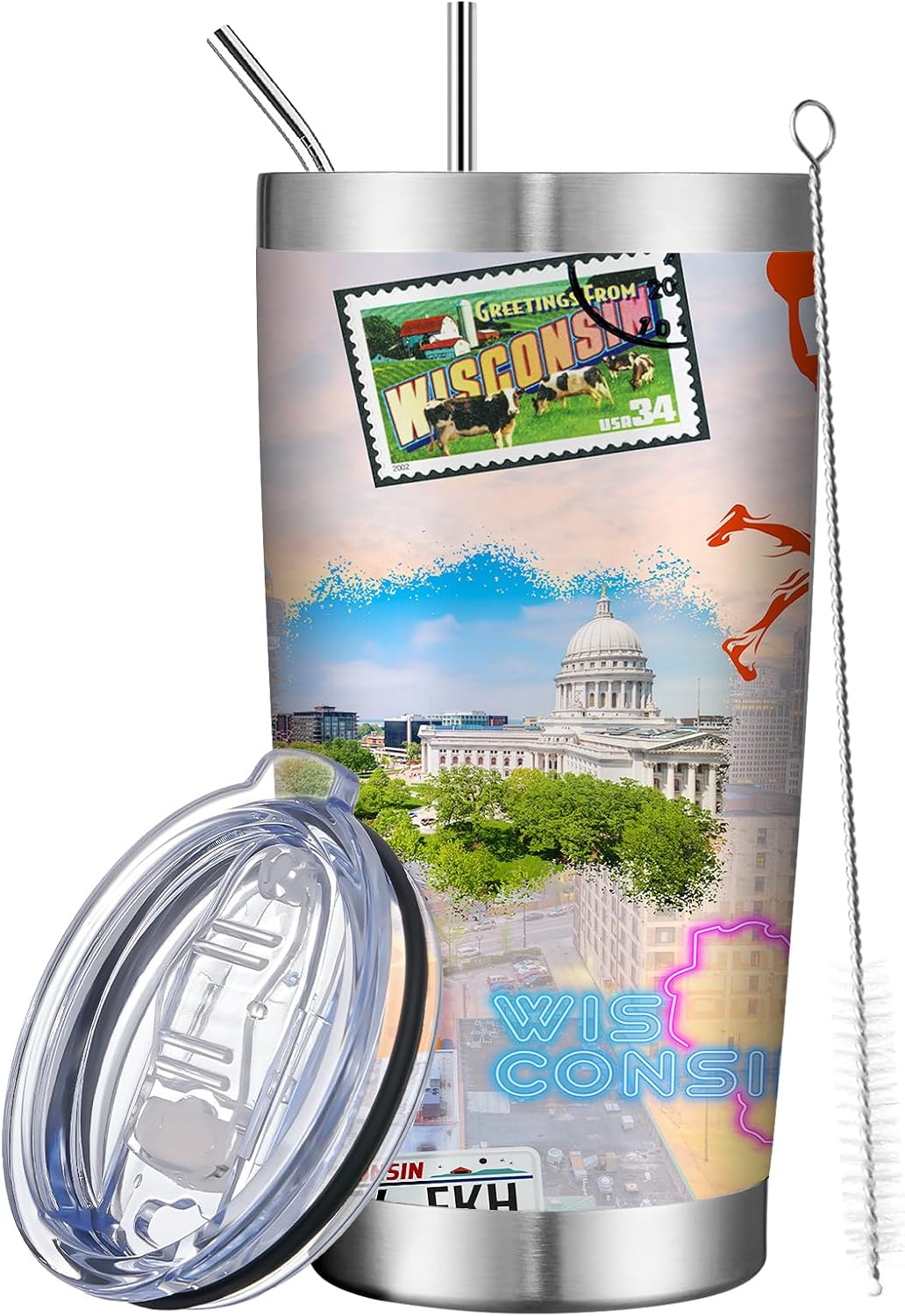 Amazon.com: SMLIXE 20oz Insulated Tumbler Wisconsin State Coffee Mug ...