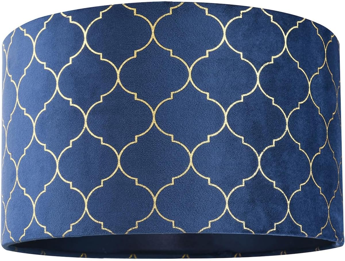 Navy Blue Velvet & Fabric Vintage Easy Fit Drum Pendant Shade with Gold ...