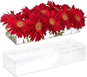 Amazon.com: 2 Pack Clear Acrylic Flower Vase 12 Inches Long Rectangular ...