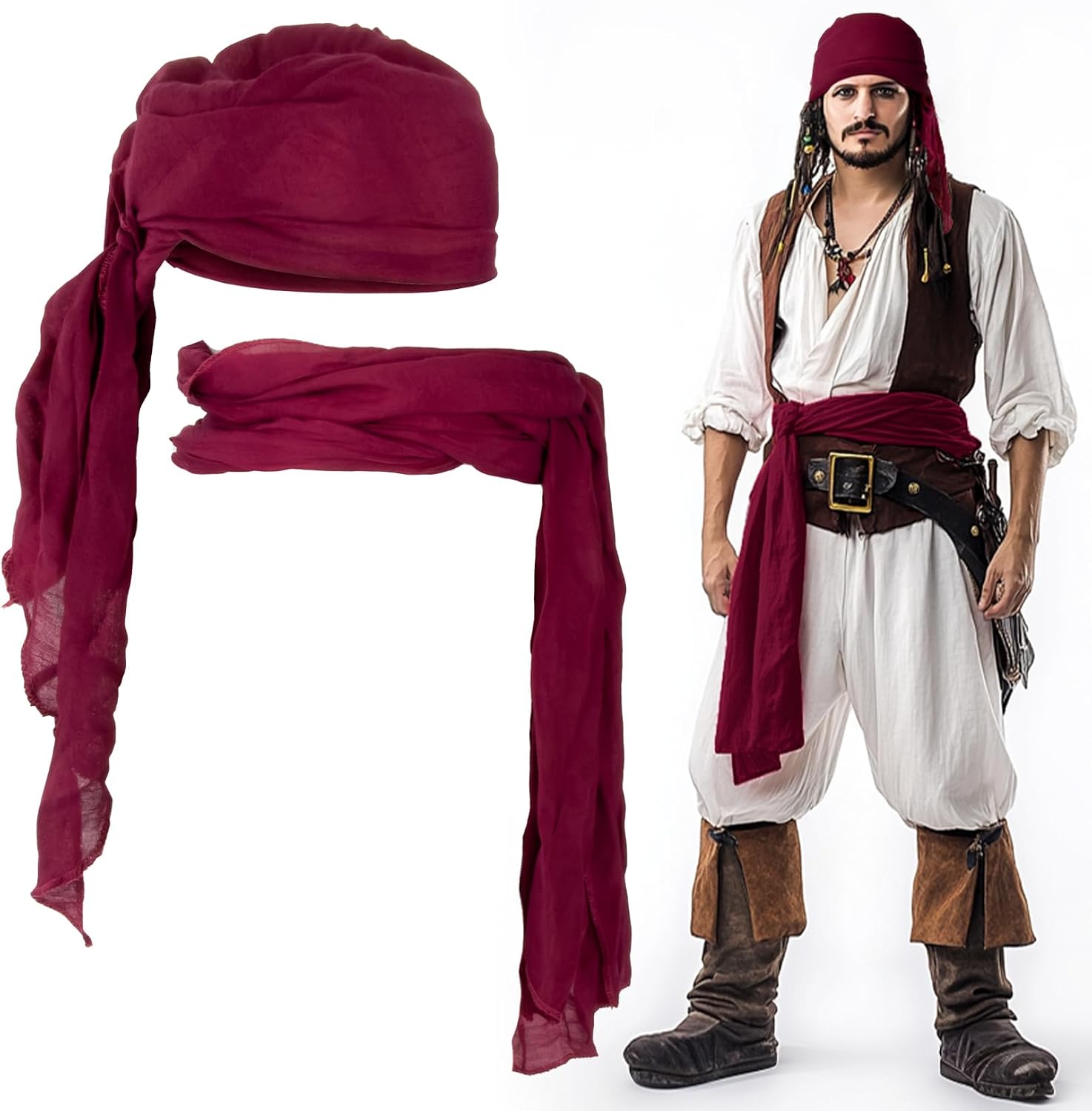 Amazon.com: RAINFLOW Pirate Costume Accessories Set – Red Pirate ...