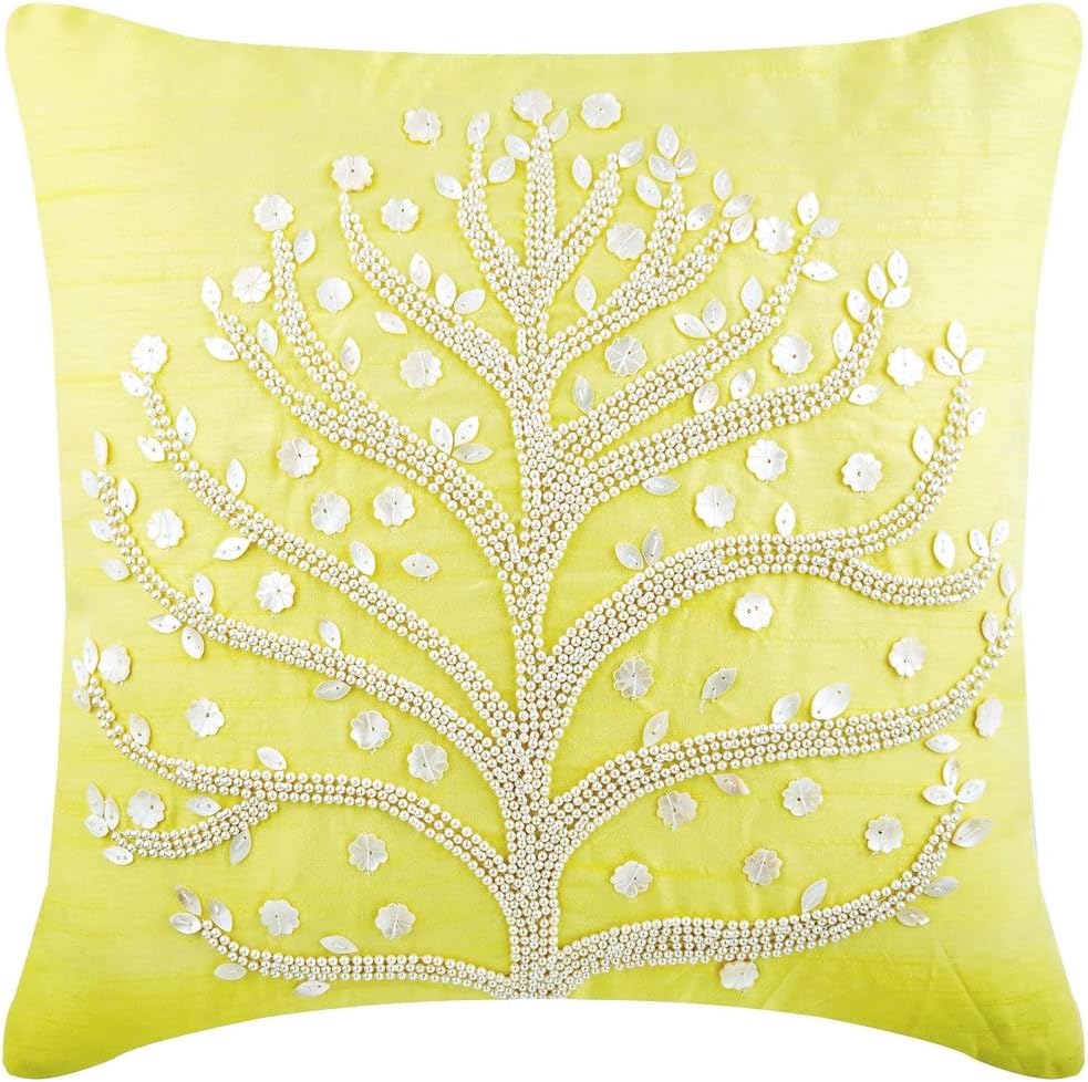 The HomeCentric Yellow Cushion Covers, Pearl Tree Cushions Cover, 50x50 ...