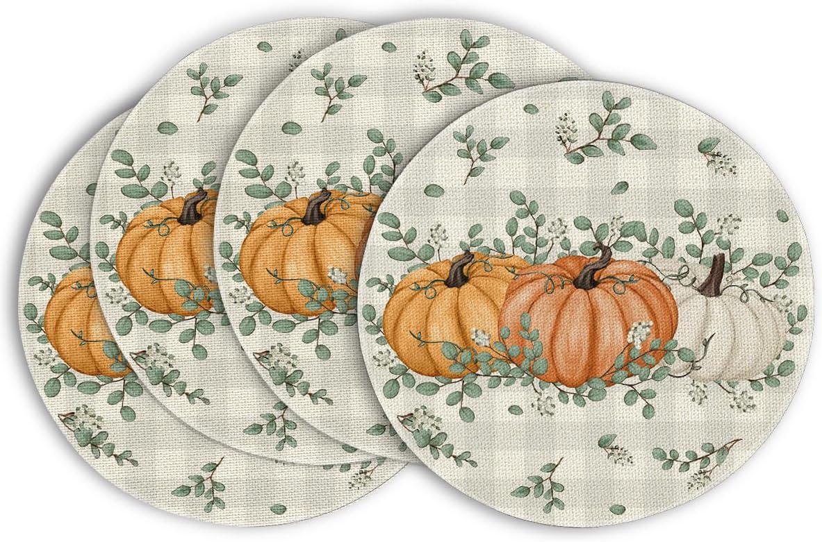 Amazon.com: Artoid Mode Orange Pumpkins Fall Round Placemats Set of 4 ...