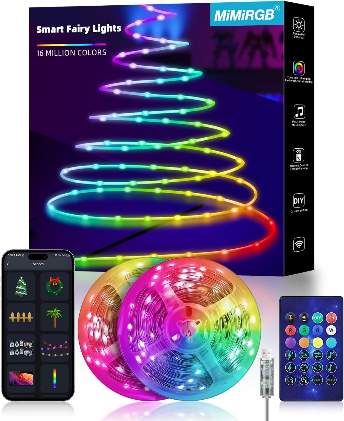 MIMIRGB Smart String Lights,2pcs 33ft 100 LED USB Fairy Lights with APP ...