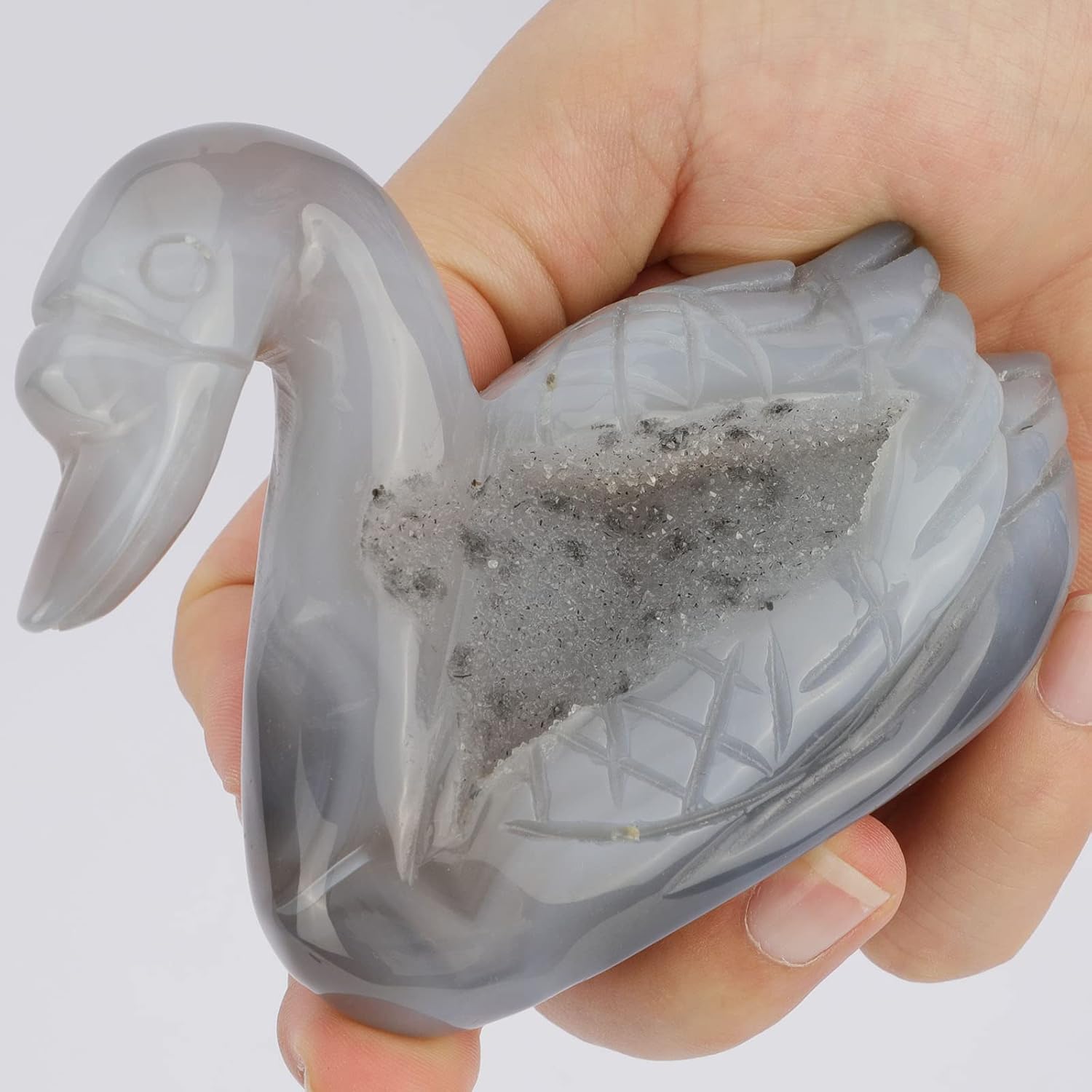 Amazon.com: ideayard 4.3" Agate Figurine Swan Crystal Cluster Statue ...