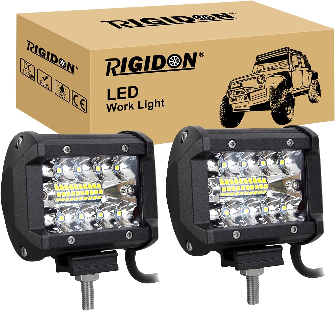RIGIDON 2 Pcs Led Work Light Bar, 8D Tri Row 4 inch 60W Flood Spot ...